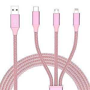 IDISON Multi Charging Cable,Lightning Charger Data Cable Nylon Braided Multiple USB Cable Universal 3 in 1 Charging Cord Adapter with Type-C, Micro USB Port Connectors for Cell Phones and More