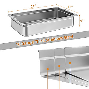 Full Size Steam Table Pans with Handle, 6-Pack 4 Inch Deep Restaurant Steam Table Pans Commercial, Anti-Jamming Hotel Pan Stainless Steel