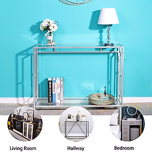 SSLine Toughened Glass Console Table,Clear Glass Accent Console Sofa Table,Entry Tables with Shelf for Hallway, Sofa Living Room,Narrow Spaces