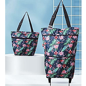 Cowinbest Upgrade Shopping Bag with Wheels Portable Trolley Bag Grocery Cart Hand Pulling Utility with Hand Straps Folding Shopping Cart- Larger Size & Waterproof & Strong（B088K4RQF7）