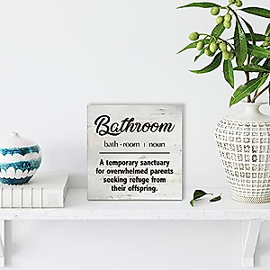 Bathroom Definition Wood Box Sign Rusitc Wooden Box Sign Farmhouse Bathroom Restroom Toilet Desk Shelf Decor (5 X 5 Inch)