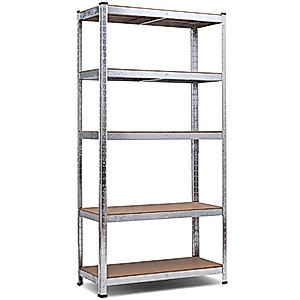 Giantex 4 Pieces Shelving Rack Storage Shelf Steel Garage Utility Rack 5-Shelf Adjustable Shelves Heavy Duty Display Stand for Books, Kitchenware, Tools Bolt-Free Assembly 36"x 16"x 72”, Silver