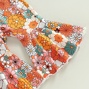 Lamuusaa Toddler Baby Girl Birthday Outfit Groovy One/Two Groovy Romper Shirts Flower Bell Bottoms Headband Boho Clothes