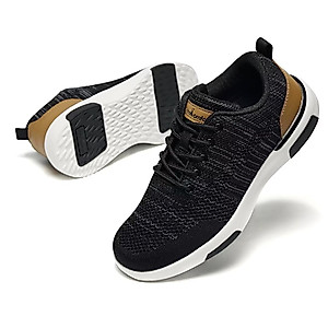 OrthoComfoot Womens Orthotic Walking Shoes for Flat Feet, Comfortable Supportive Sneakers for Plantar Fasciitis, Comfy Mesh Fabric Shoes Adjustable Black Grey Size 5