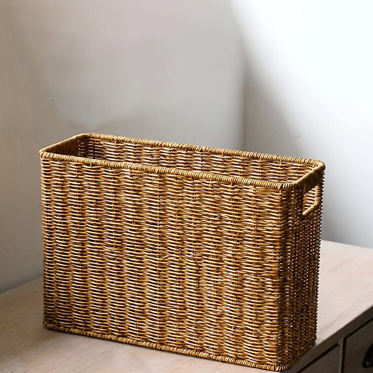 Angoily Magazine Storage Baske Seagrass Woven File Holder Narrow Place Storage Holder Book Wicker Basket Storage Basket Bin for Home Office Desk