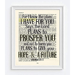 Joshua 1:9, Proverbs 3:5, Jeremiah 29:11, Philippians 4:13 Christian Art Prints, Set of 4, Unframed, Bible Verse Scripture Wall Decor Poster, 8x10 Inches