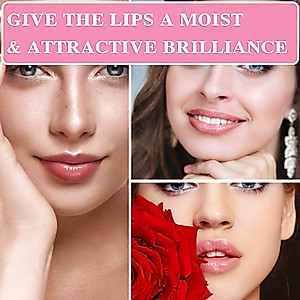 Hydrating Lip Glow Oil Plumping Gloss Tinted Lip Balm Transparent Moisturizing Toot Lip Care Oil Non-sticky Big Brush Head Nourishing Repairing Lip Lines and Prevents Dry Cracked Lips(015#)