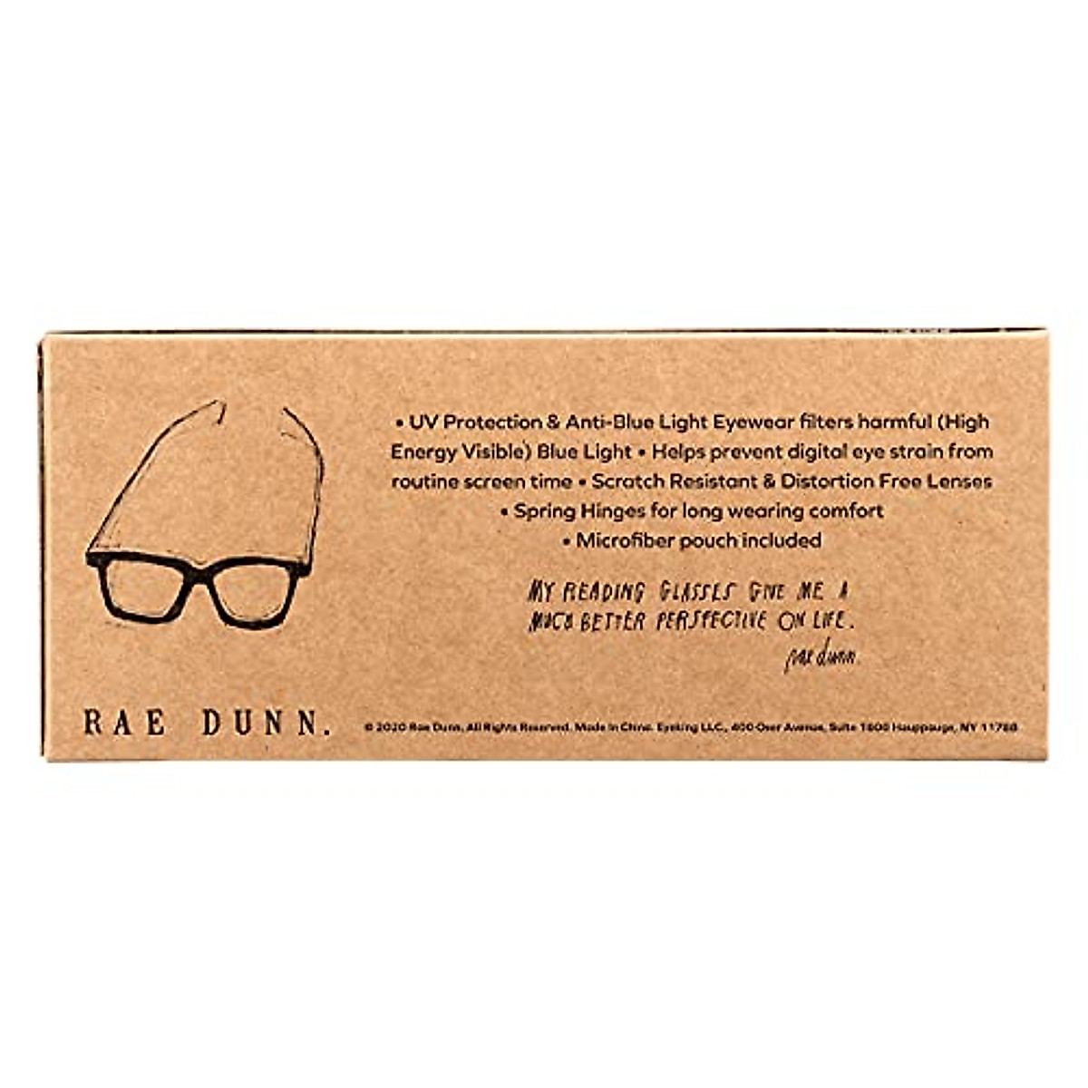 Rae Dunn "JUDY Blue Light Blocking Reading Glasses w/READ MORE Signature Font Microfiber Case (Crystal Dusty Blue, 2.0)