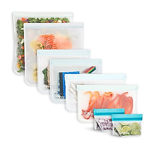 (re) zip 8-piece Reusable Food Storage Bags Gift Kit | BPA-Free, Food Grade, Leakproof, Freezer and Dishwasher Safe, Travel-Friendly | Various Bag Sizes