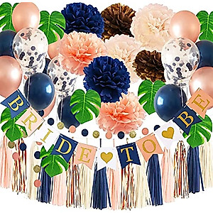 Bridal Shower Decorations Navy Champagne Qian's Party Navy Peach Champagne Confetti Ballons /Bride to Be Banner Navy Coral , Hen Party Engagement Banner Rose Gold Bachelorette Party Decorations