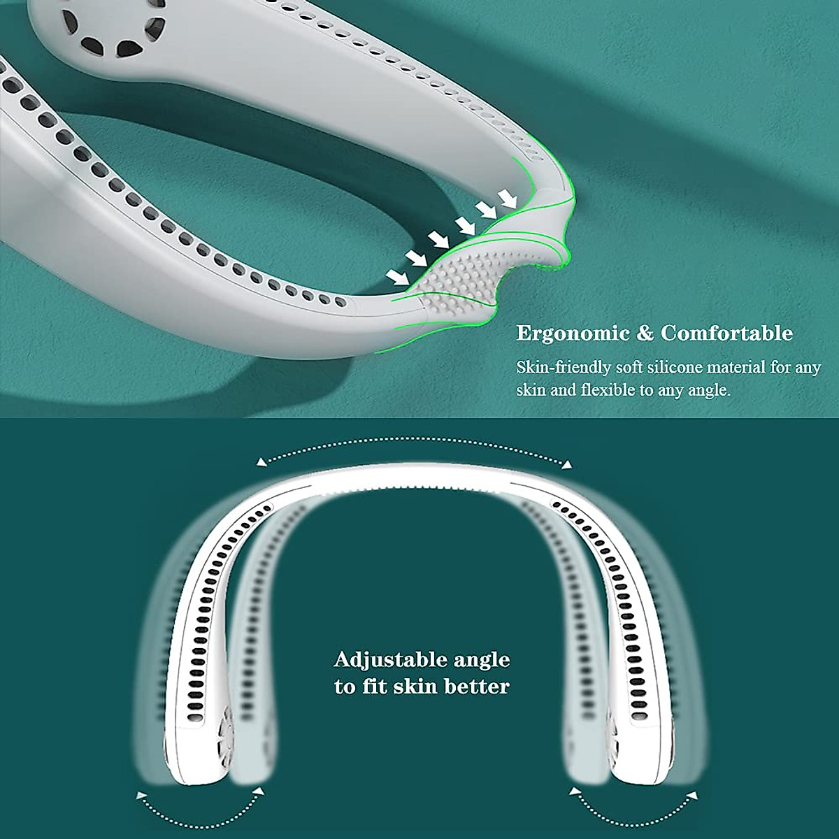 Neck Fan Portable Rechargeable Breeze Blast Ultra Personal Fan 3 Speeds 60 Turbo Bladeless Neck Fan 48 Air Outlets 360° Cooling Hanging Fan Soft Silicone Wearable Fan USB Port for Sports Hiking Office