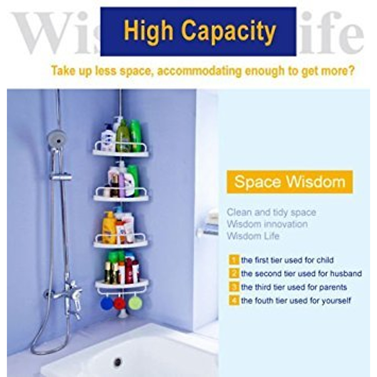 Alice Constant Tension Shower Caddy Pole, Commecial Grade Rustproof Corner Rack - Ivory