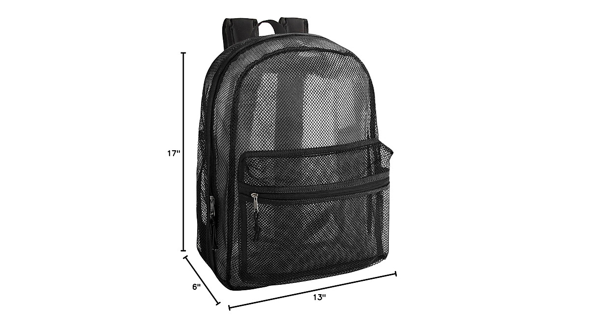 Mesh See Through Backpack: School, Beach, Travel - Padded Straps