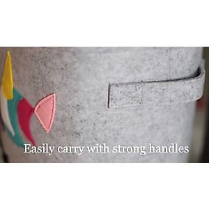 Kids Baby Collapsible Laundry & Toy Basket – Felt Baby Hamper with Strong Handles & Cute Design – Boys & Girls Storage Organization Nursery by Sannomiya - Unicorn