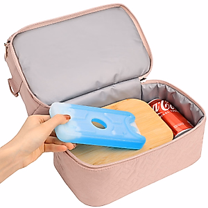 NISHEL Lunch Bag for Women, Insulated Two Separate Compartments Lunch Box with Adjustable Shoulder Strap, Leakproof Lunch Cooler Bag for Work, Pink