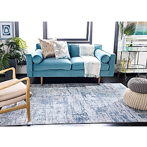 SAFAVIEH Amelia Collection Area Rug - 8' x 10', Ivory & Blue, Modern Abstract Design, Non-Shedding & Easy Care, Ideal for High Traffic Areas in Living Room, Bedroom (ALA700A)