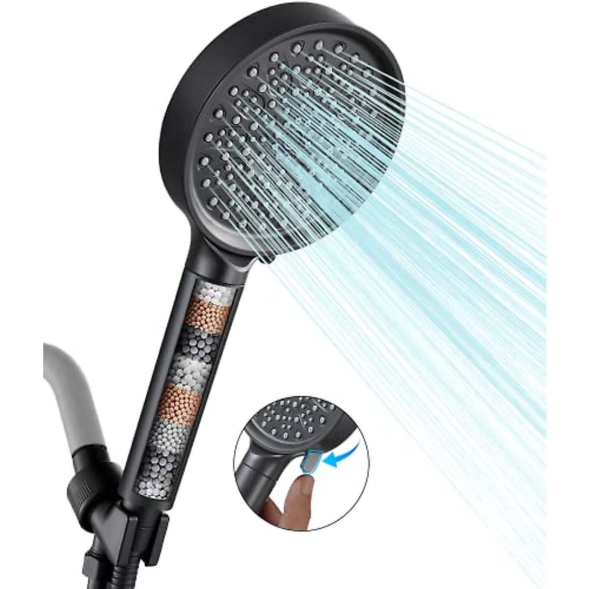 Cobbe Filtered Shower Head with Handheld, High Pressure 6 Spray Mode Showerhead with Filters, Water Softener Filters Beads for Hard Water - Remove Chlorine - Reduces Dry Itchy Skin, Matte Black