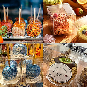 JOERSH 4x4x4 Inches Candy Apple Boxes with Hole and Paper Doilies Base 30 SETS Clear Caramel Apples Boxes for Treats | Food in Safe PET Plastic Box Fits Standard and Large Apple