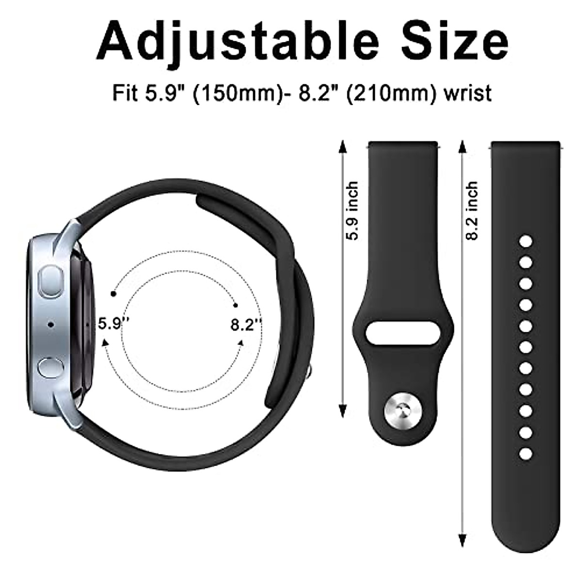 VANCLE for Samsung Galaxy Watch Active 2 40mm 44mm / Galaxy Watch Active, 20mm Soft Silicone Sport Strap Replacement Wristbands for Galaxy Watch 3 41mm / Galaxy Watch 42mm (Black)