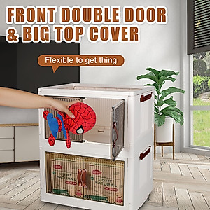 HYZSWGC Stackable Storage Bins, Closet Organizers and Storage Box, Folding Storage Bins with Lids Doors, Foldable Storage Box with Wheels for Home, Ofiice, Dorm Room (3 Pack)