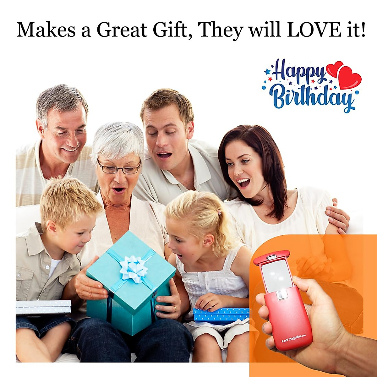 EasY Magnifier Small Pocket Magnifying Glass 3X with LED Light for Reading; Lighted Hand Held Coin Loupe; Mini Magnify Lens; Gifts for Seniors