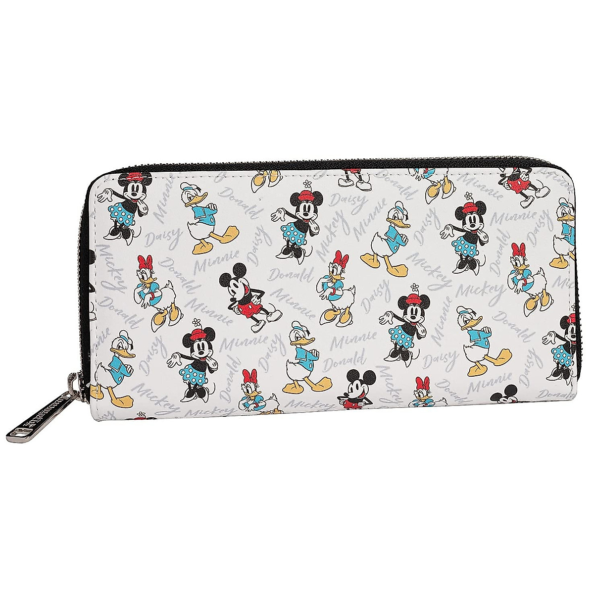 Loungefly Disney Wallet Mickey Minnie Mouse Daisy Donald Duck Zip Clutch White Saffiano Faux Leather