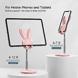 OATSBASF Cute Phone Stand, Adjustable Bunny Phone Stand for Desk, Thick Case Friendly Phone Holder Stand, Compatible with iPhone, Kindle, iPad, Switch, Tablets, All Phones (Pink)