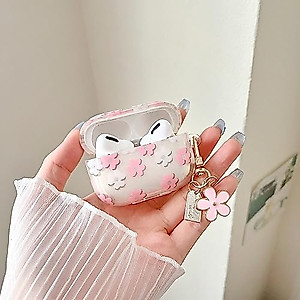 MINSCOSE Compatible with AirPods Pro Clear Case,Cute Cartoon Flower Pattern Design with Floral Keychain, Soft TPU Protective Shockproof Case for AirPod Pro for Girls Women-Pink