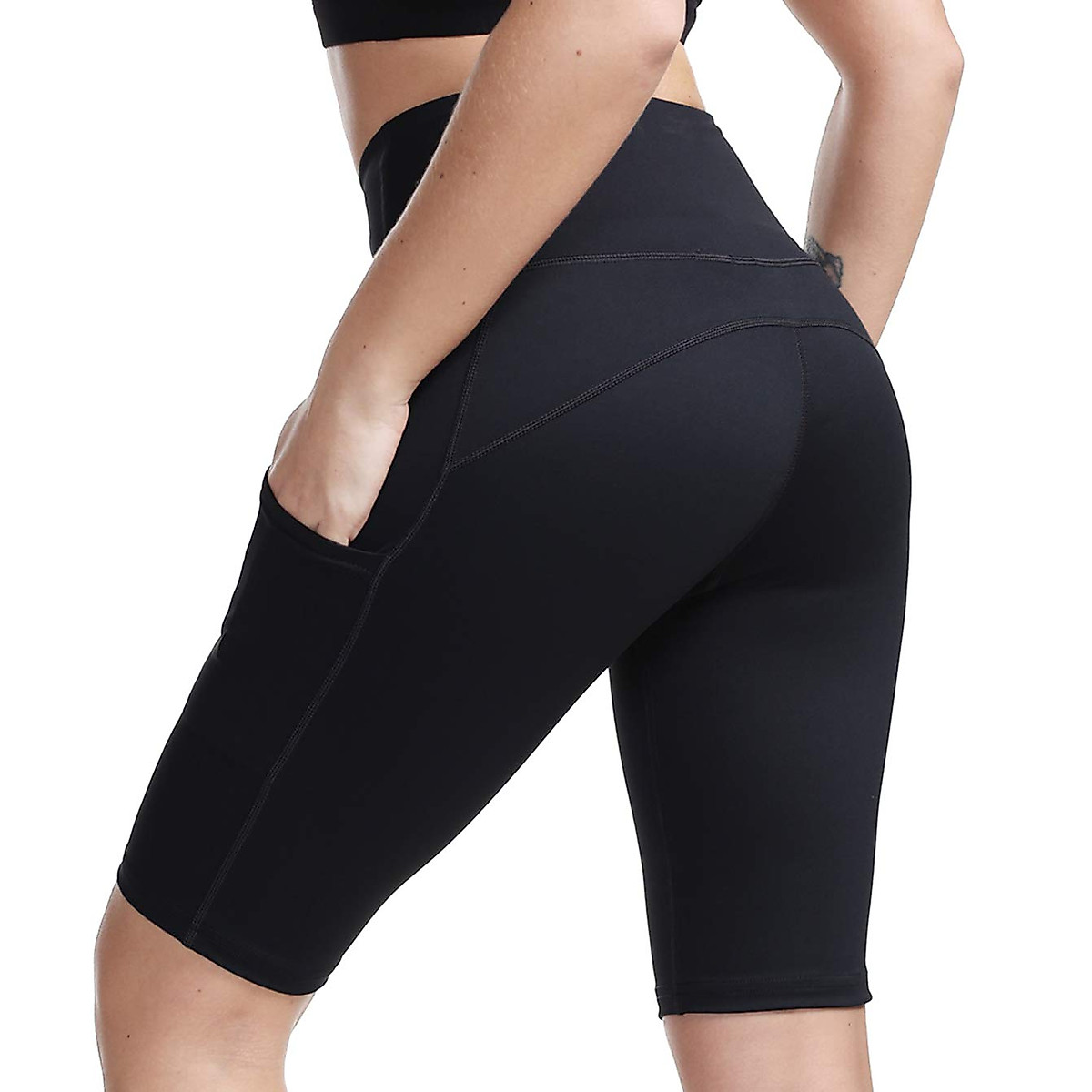 TYUIO High Waist Workout Yoga Shorts Women Running Biker Shorts with Pockets Black XL