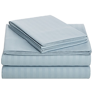 Amazon Basics Deluxe Microfiber Striped Sheet Set, Spa Blue,4 pieces, Queen