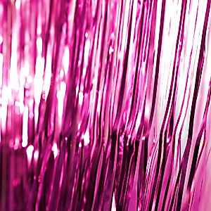 Hot Pink Tinsel Foil Fringe Curtains Decorations - Bachelorette Wedding Bridal Shower Girls Baby Shower Birthday Summer Party Photo Backdrops Props Decorations, 2pc