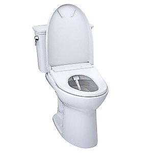 TOTO Drake Transitional WASHLET+ Two-Piece Elongated 1.28 GPF TORNADO FLUSH Toilet and S7A Contemporary Bidet Seat with Auto Flush, Cotton White - MW7864736CEGA#01