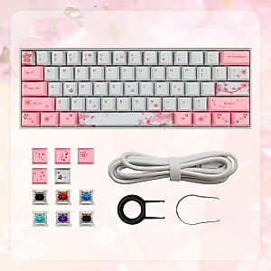Manbala ZMX Cherry Blossom 61 Mechanical Keyboard,60%Compact Mechanical 61Keys 5.0Bluetooth/Type-C Wired Dual-Mode RGB Backlit Five-Sided Sublimation PBT Keycap Gaming Keyboard (Brown Switch, Pink)