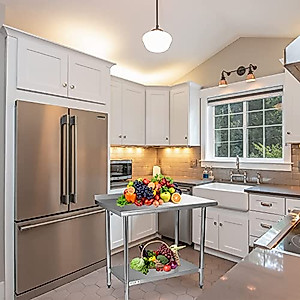 STABLEINK NSF Stainless Steel Table, 24 x 30 Inches Metal Prep & Work Table with Backsplash, Adjustable Undershelf and Table Foot, for Commercial Kitchen, Restaurant (Without Caster Wheels)