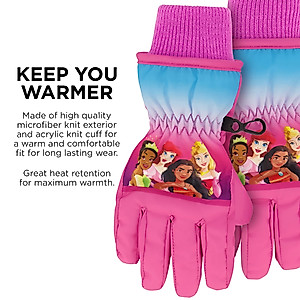 Disney Girls Winter Hat with Knit Gloves and Insulated Ski Glove Set, Princess For Ages 4-7