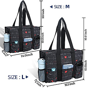 HoogaLife Nursing Waterproof Lightweight Tote Bag Large Shoulder Portable Bag for Nurse, Gym, Travel, Shopping, Beach (Black/L)