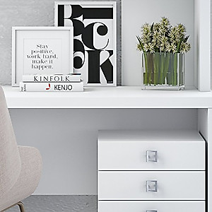 Bush Business Furniture Echo Credenza Desk with Hutch and Mobile File Cabinet, Pure White