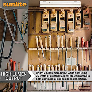 Sunlite 85471 2-Foot LED Linear Strip Light Fixture, 20 Watts, 120-277 Volts, Dimmable, 50,000 Hour Life Span, 4000K Cool White, 82 CRI, Surface Mount, Steel Body, UL & DLC Listed