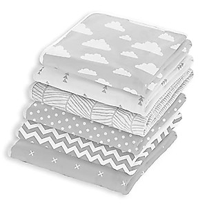 Baby Blankets – Soft Pure Cotton Blankets – 6 Pack of Breathable Swaddle Blankets – Unisex Baby Swaddle Blanket for Boys and Girls in Grey White Designs – Multi Use Blankey – 30 x 30 inches