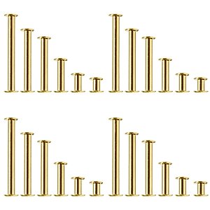 Uenhoy 60 Set Gold Chicago Screws Assorted Kit M5 x 5/10/12/15/25/35mm, Metal Screw Posts Nail Rivet Chicago Button for DIY Leather Crafts Bookbinding, Round Phillips Head Stud Screw