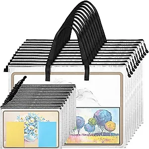 20 Pcs Art Portfolio Bag, 19'' x 25'' Clear Portfolio Folder for Artwork with Zipper and Handle A4 Pencil Bag 9'' x 13'' Plastic Mesh Zipper Pouch for Large Posters Artwork Bulletin Boards Painting