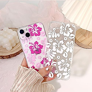 Lovmooful Compatible for iPhone 13 Case Cute Clear Hibiscus Flower Floral Aesthetic Printed Design for Girls Women Soft TPU Shockproof Protective Girly for iPhone 13-White