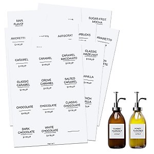 AIEX Coffee Syrup Labels, 84pcs Waterproof White Minimalist Coffee Syrup Labels Stickers for Bottles Coffee Bar Containers Dispenser Organization