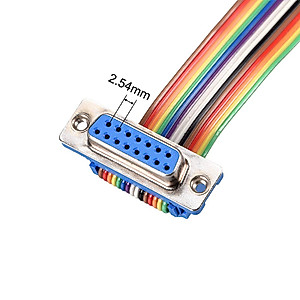 uxcell IDC Rainbow Wire Flat Ribbon Cable DB15 Female to DB15 Female Connector 2.54mm Pitch 11.8inch Length