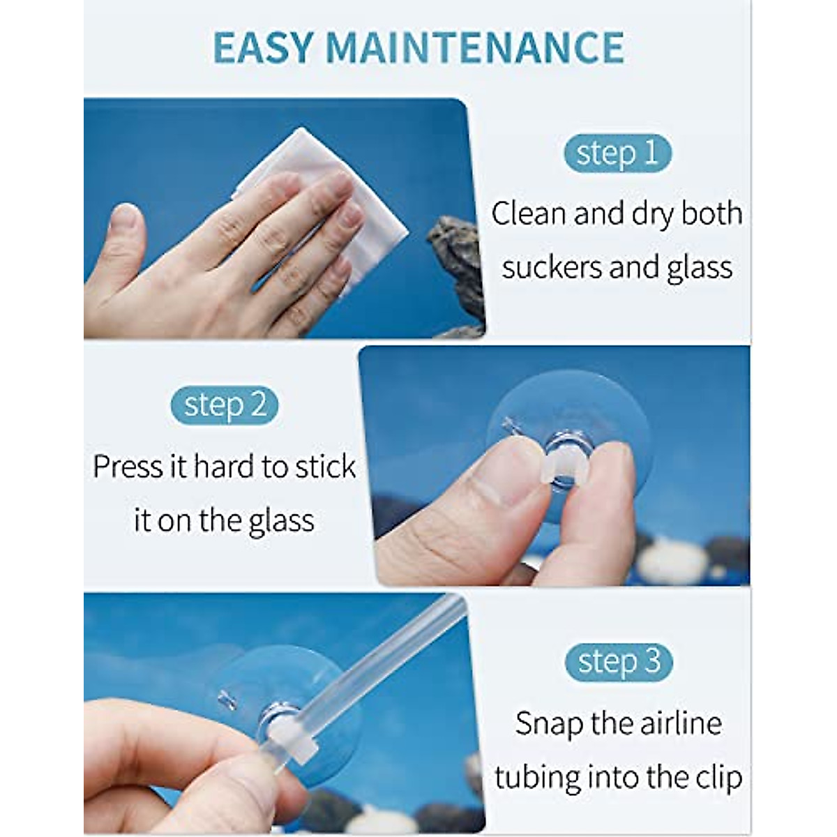 Pawfly Aquarium Suction Cup Clips for Standard 3/16" ID Airline Tubing Clear Air Hose Holder Clamp Accessories for Fish Tank Aeration Setup, 20 Pack