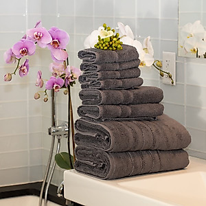 Mosobam Luxury Turkish 8pc Towel Set 30X58 16X30 13X13 Charcoal Gray (Dark Grey) 700 GSM Bamboo Viscose & Aegean Turkish Combed Cotton