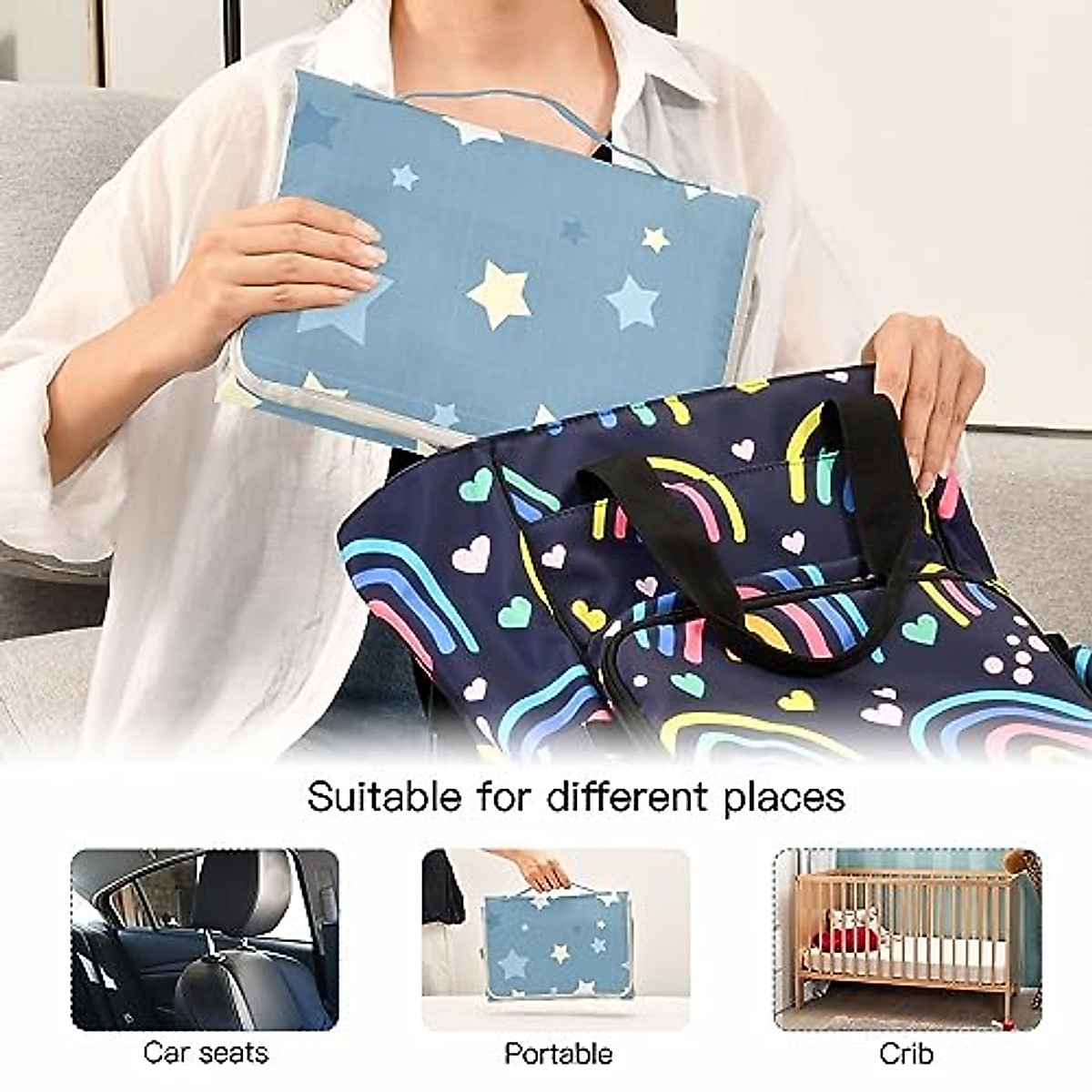 Bulletgxll Cartoon Star Blue Portable Diaper Changing Pad Waterproof Changing Pad with Baby Tissue Pocket and Magic Stick for Newborn Baby.