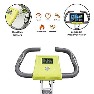 leikefitness LEIKE X Bike Ultra-Quiet Folding Exercise Bike, Magnetic Upright Bicycle with Heart Rate,LCD Monitor and easy to assemble (YELLOW)