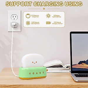POQCCT Decor Toaster Night Light Lamp Rechargeable Small Lamps with Smile Face Cute Toast Bread Shape Decor Night Lights for Kids Baby Nursery Green
