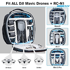 Lykus M1 Travel Backpack Case for DJI Mini 4 Pro, DJI Mavic 3 Classic, DJI Air 3, DJI Mini 3/Mini 3 Pro with RC-N1/RC-N2 Remote Controller
